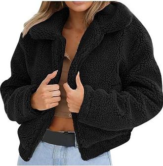 E.SSUE Manteau Femmes Sherpa Veste Chic et Elegant Fausse Fourrure Zippé Fuzzy Fluffy Recadrée Manteau Hiver Revers Polaire Outwear Manteaux Courts Y2K Teddy
