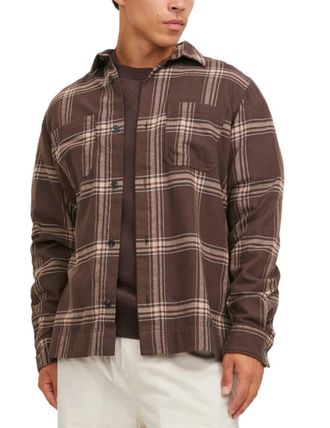 Jack & Jones Herren Jcospace Logan Flannel Overshirt Ls Freizeithemd 12241933,Seal Brown/Checks:checks,M