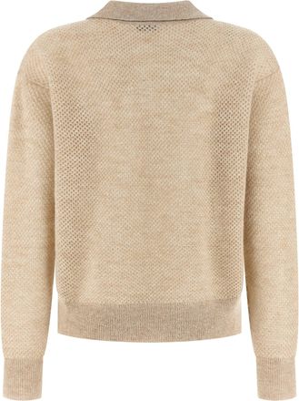Brunello Cucinelli Mohair and Wool Waffle-Knit Polo - Beige