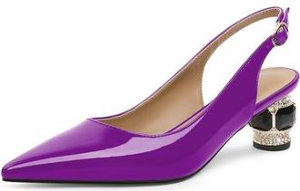 EDEFS Escarpins Slingback Femme Prêts pour Le Tapis Rouge Talon Bas Bloc 5 cm Cuir Verni Bout Pointu avec Strass Cristal pour Mariages Gala & Vie Quotidienn
