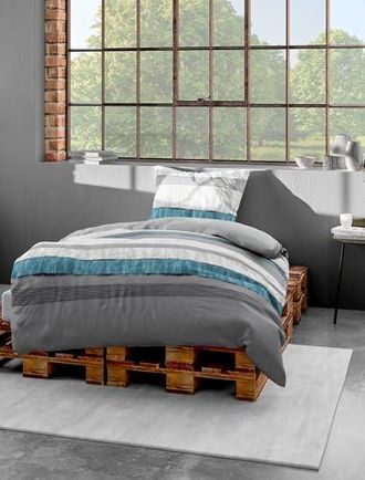 BIERBAUM 6472_09 Parure de lit en Coton mako satiné Argenté 200 x 200 cm + 2 taies doreiller de 80 x 80 cm