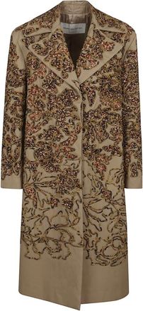 Dries Van Noten Femme, Manteaux, Beige, Taille: 42 FR &Eacute;l&eacute;gant manteau dhiver blanc brod&eacute;