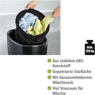 WENKO Tabouret Panier &agrave; Linge Coffre &agrave; Linge et tabouret Salle de Bain Candy Wenko Coussin Amovible, Aspect Lin, filet linge amovible 20 litres, Plastique