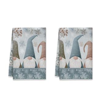 Generic K&uuml;chent&uuml;cher mit Zwerg, rustikale Schneeflocke, Kiefer, Winterblau, weiche Geschirrt&uuml;cher, Urlaubsdekoration, 40,6 x 61 cm, 2 St&uuml;ck