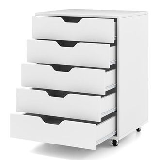 Giantex Caisson de Bureau Mobile 5 Tiroirs de Bureau, Meuble Bureau Rangement &agrave; Roulettes, Support dImprimante pour Dossiers, Documents, Papiers, 49 x 40 x 65