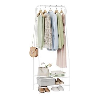 Woltu Portant à vêtements 60 x 34 x 157cm,Porte-vêtements avec étagère à chaussures en Fer,Blanc