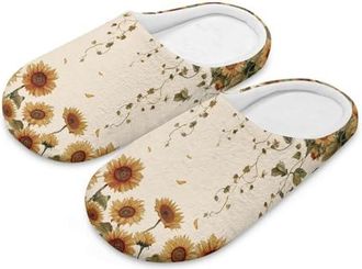 Coloranimal Pantoufles dint&eacute;rieur r&eacute;utilisables en coton pour femme - Pour chambre dinvit&eacute;s - Chaussures dint&eacute;rieur tendance &agrave; bout ferm&eacute;, Tournesol Automne, 35.5