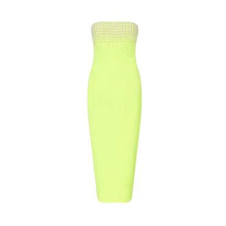 DAVID KOMA Neongr&uuml;nes Perlenverziertes Midi-Kleid - - Dresses - Damen - Gr&uuml;n - XS