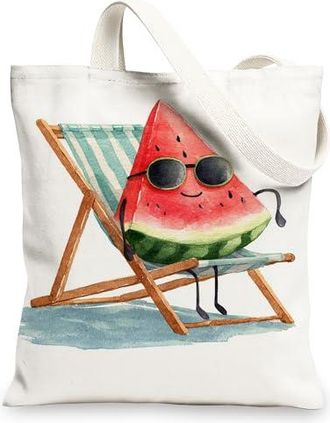 Generic Sac fourre-tout en toile motif pastèque, joli motif de fruits, sacs de courses respectueux de lenvironnement, amusants et ludiques, légers et lavables