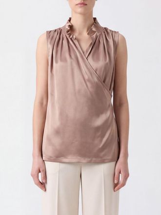 Liviana Conti Blouse sans manches drap&eacute;e en satin &agrave; col &agrave; volants