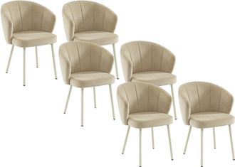 Vente-Unique Stuhl 6er-Set - Stoff & Metall wei&szlig; - Beige - TANURY