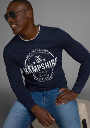 DELMAO Langarmshirt DELMAO, Herren, Gr. 4XL (68/70), blau (marine), Single Jersey, Obermaterial: 100% Baumwolle, unifarben, regular fit, Rundhals, angesetzte