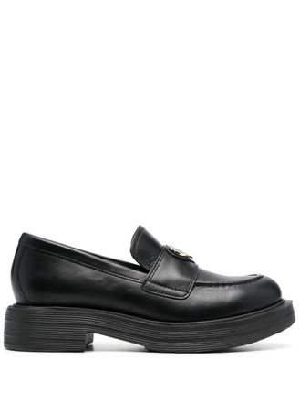 Love Moschino mocassins en cuir 40 mm &agrave; plaque logo - Noir
