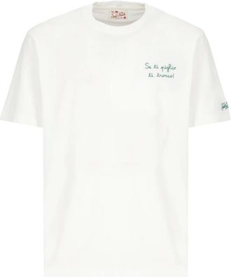 Saint Barth Homme, Tops, Blanc, Taille: 2XL T-shirt en coton avec broderie Piglio Tronco