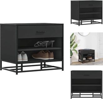 vidaXL Schuhbank Schwarz 60x40x53,5 cm Holzwerkstoff und Metall - Schuhbank - Schuhbänke - Flurbank - Dielenbank