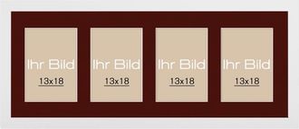 Bildershop-24 Bilderrahmen Collage Monza Wei&szlig; (matt) 64x27cm mit Vier Passepartout-Ausschnitten 13x18cm in Ziegelrot Fotorahmen, Wechselrahmen, Posterrahmen, Puzzle