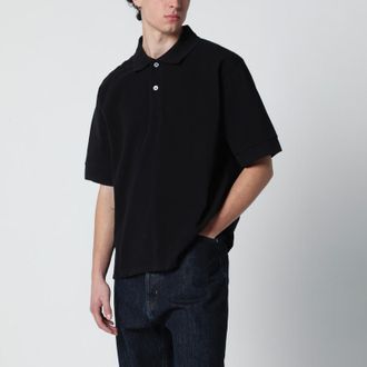 STUDIO NICHOLSON Balaton polo black in cotton piqu&eacute;