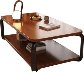 Generic Couchtische Vintage-Stil Massivholz Doppelstöckiger Stauraum Wohnzimmertische Geräumige Tischplatte Ständer aus Karbonstahl Verstellbare Schraubfüße S