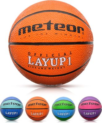 Meteor Meteor Layup Basketball - Gr&ouml;&szlig;en 1 bis 7 - Indoor Outdoor - Strapazierf&auml;hige rutschfeste Oberfl&auml;che - Kinder, Junioren, Erwachsene - Farbenfrohes Desi