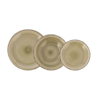 Quid Geschirrset Perlgrau - Keramik Steinzeug Schalen - 18 St&uuml;ck - 6 flache Teller 27 cm, 6 tiefe Teller 21.5 cm, 6 Dessertteller 19 cm - Mikrowellengeeign