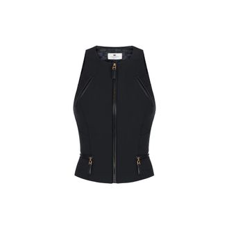 Elisabetta Franchi Femme, Tops, Noir, Taille: 38 FR Top en cr&ecirc;pe double &eacute;paisseur avec d&eacute;tails zipp&eacute;s