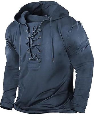 Generic Sweat-shirt dext&eacute;rieur pour homme : sweat &agrave; capuche r&eacute;tro &agrave; lacets style gothique m&eacute;di&eacute;val r&eacute;tro vieilli sweatshirts &agrave; capuche grands et grands pour h