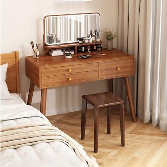 Generic Schminkstuhl, moderner Frisiertisch aus Holz mit Beleuchtung - stilvoller Schminktisch und gepolsterter Hocker f&uuml;r Schlafzimmer und Badezimmer - perfe