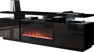 Mirjan24 TV Schrank Lostino mit Elektrischem Kamin Realistische LED-Flamme Kristallherd Elektrischer Kamin mit Heizung TV Lowboard (mit LED Beleuchtung schwarz