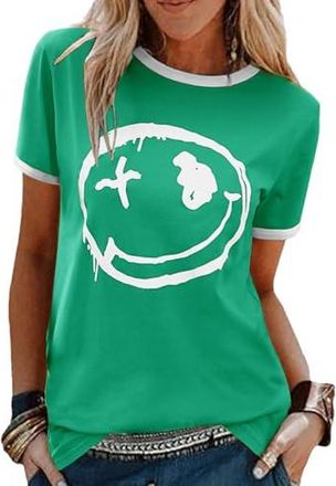 Heekpek T Shirt Femme Tee Shirt Haut Top Ete T-Shirts &agrave; Manches Courtes Chemises D&eacute;contract&eacute;es en Coton &agrave; Col Rond, Vert Gazon, XL