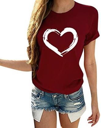 Generic T-shirts imprim&eacute;s Saint Valentin T-shirt &agrave; manches courtes pour femme En couple Cadeau 2026 Chemises damour romantiques Blouse pour femmes T-shirts pe