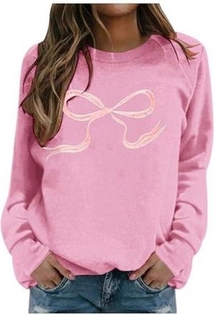 Generic Sweats &agrave; col rond pour femme - Joli motif noeud - Pull &agrave; manches longues - Pull avec noeud, rose, XXL