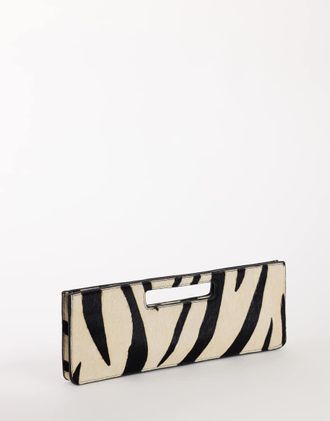 Topshop Giavanna sac port&eacute; main moyen rectangulaire en cuir v&eacute;ritable avec poils, z&eacute;br&eacute;-Noir