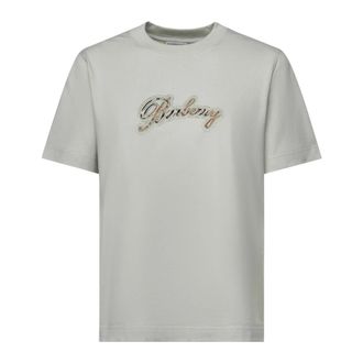 Burberry Check Cursive Logo Baumwoll-T-Shirt - - Tops - Damen - Gr&uuml;n - XS