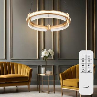 Globo Lighting Hängeleuchte Pendellampe Esszimmerleuchte Wohnzimmerlampe Küchenleuchte, Metall Aluminium Kristalle gold, dimmbar Fernbedienung cct, led 36W 2000Lm
