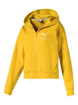 Puma pull zipp&eacute; en maille nervur&eacute;e et capuche - Jaune