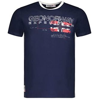 Geographical Norway JISLAND Men - Tee Shirt Coton Homme - T Shirts Classique Logo Imprim&eacute; - V&ecirc;tement Corps Manches Courtes - Col Rond Coupe R&eacute;guli&egrave;re D&eacute;contract&eacute; Bleu Mar