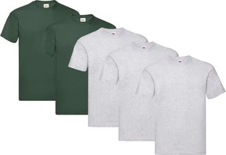 Fruit Of The Loom Herren T-Shirt Original T M L XL XXL 3XL 4XL 5XL auch Farbsets, 3Grau 2Flaschengr&uuml;n, 3XL (5er Pack) + 1HL-Kauf Notizblock