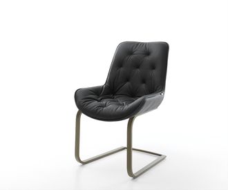 DELIFE Freischwinger Taimi-Flex Echt-Leder Schwarz Freischwinger flach Effektfinish Titan, Esszimmerst&uuml;hle