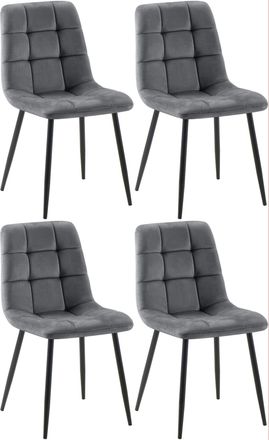 Clp 4er Set Esszimmerst&uuml;hle Antibes I K&uuml;chenst&uuml;hle mit Samtbez&uuml;gen gepolstert I Metallbeine mit Bodenschonern I Belastbar bis 150 kg, Farbe:dunkelgrau