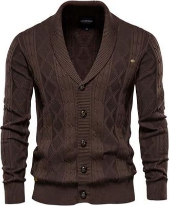 Generic Cardigan &agrave; col ch&acirc;le pour homme, col en V, d&eacute;contract&eacute;, boutonn&eacute;, c&ocirc;tel&eacute;, cardigan Henley en tricot torsad&eacute; pour lautomne et lhiver, caf&eacute;, 3XL