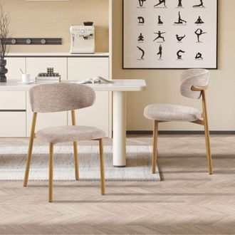 M&S Collection Lot de 2 chaises repas en tissu textur&eacute; sable et m&eacute;tal effet bois