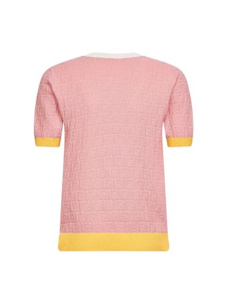 Fendi Womens Sweater Ff Jacquard Pink Cotton-Silk