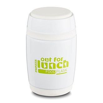 Pioneer Authentic Jeans Thermo-Speisegefäß 0,38 L mit Löffel, Edelstahl Doppelwandig Vakuum-Isolierbehälter 8 Stunden Heiß 24 Stunden Kühl BPA-Frei - Weiß