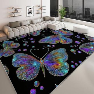 Generic Tapis Noir Lavable pour Salon, Tapis &agrave; Poils Courts Antid&eacute;rapant 3D &Eacute;l&eacute;gant Animal Papillon pour Enfants Bureau Salle &agrave; Manger Cuisine et Chambre denf