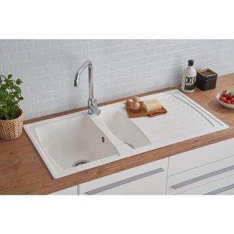 Respekta K&uuml;chensp&uuml;le Einbausp&uuml;le Sp&uuml;le Granit Mineralite 100 x 50 Wei&szlig; Respekta Boston