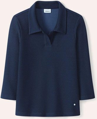 Walbusch Poloshirt Damen Struktur Polo atmungsaktiv pflegeleicht elastisch Langarm-Poloshirt, leicht tailliert, formstabil, hautfreundlich