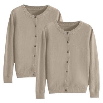 Generic Lot de 2 cardigans pour femmes de couleur unie à manches longues pour femmes, cardigan décontracté en tricot ouvert sur le devant pour femme, Cardigan