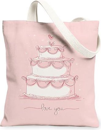 Generic Sacs fourre-tout en toile motif g&acirc;teau de p&ecirc;che, sacs d&eacute;picerie r&eacute;utilisables, printemps romantique, minimaliste, l&eacute;ger, lavable, p&ecirc;che, 13x15 Inch