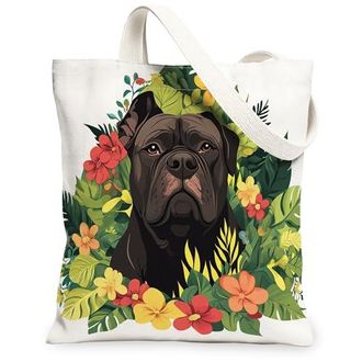 Generic Spring Cane Corso Sac fourre-tout en toile pour faire du shopping 33 x 38,1 cm, sac d&eacute;picerie r&eacute;utilisable avec motif imprim&eacute; de plantes, fleurs et ch