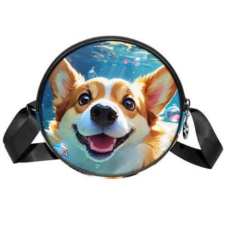 Generic Sac &agrave; bandouli&egrave;re Circle pour femme, petit sac &agrave; bandouli&egrave;re sous-marin Corgi avec fermeture &eacute;clair et bretelles r&eacute;glables style d&eacute;contract&eacute; pour femm